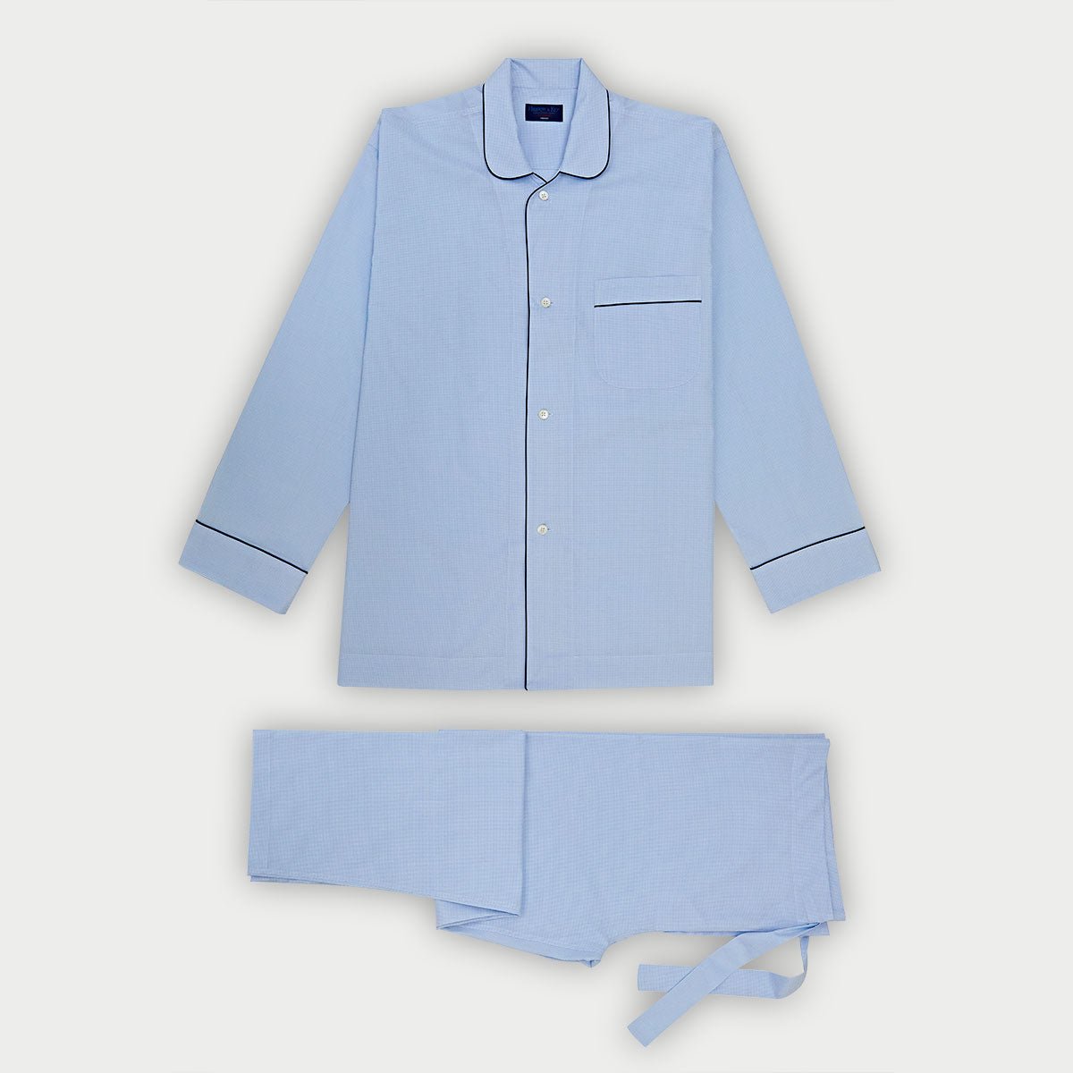 Light Blue Small Gingham Check Cotton Pyjamas | Hilditch & Key