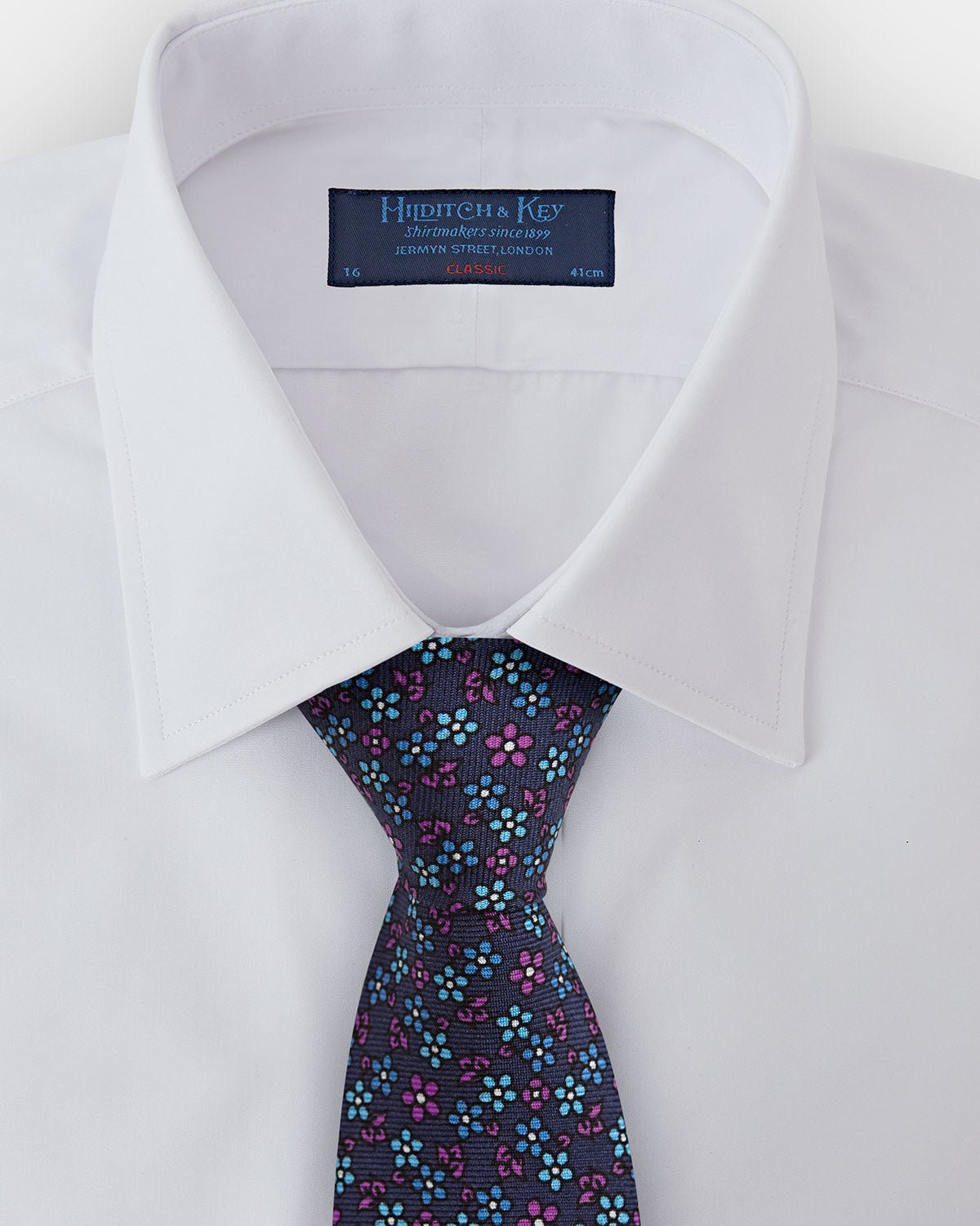 Navy, Purple & Blue Floral Printed Silk Tie | Hilditch & Key